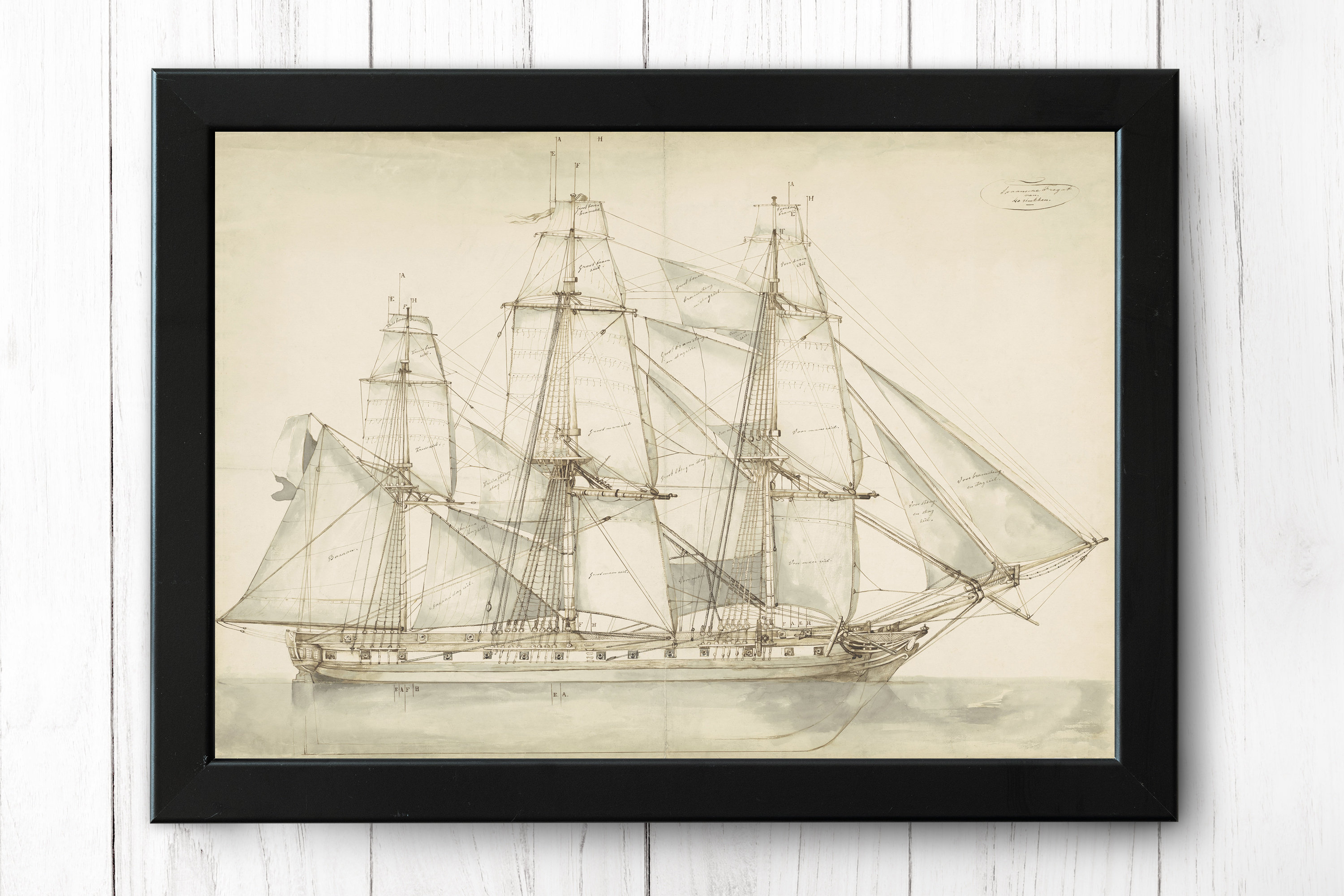 The Spanish Frigate, Vintage Ship Print, A4 - Single Print P015 ...