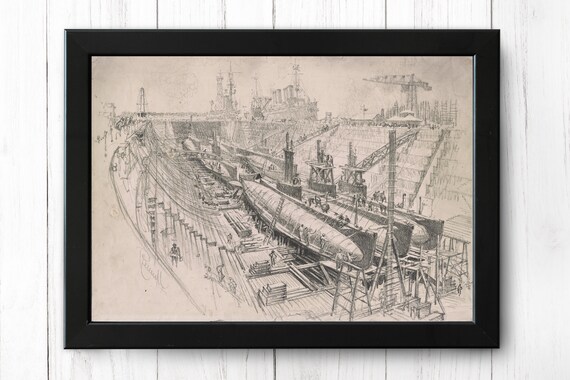 Submarines in Drydock Vintage Ship Print A4 Single Print - Etsy
