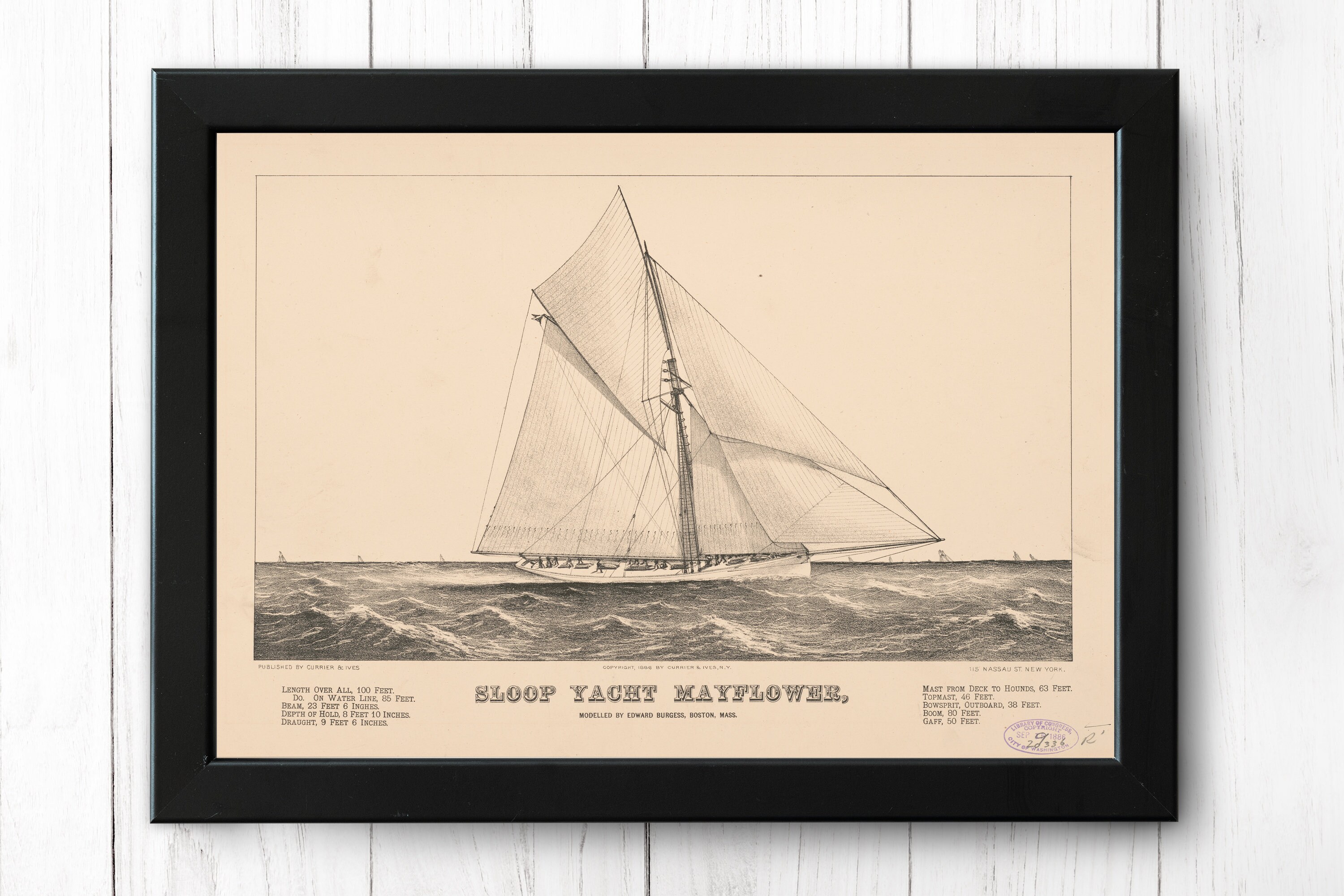 Sloop Yacht Mayflower, Vintage Ship Print, A4 - Single Print P025 ...