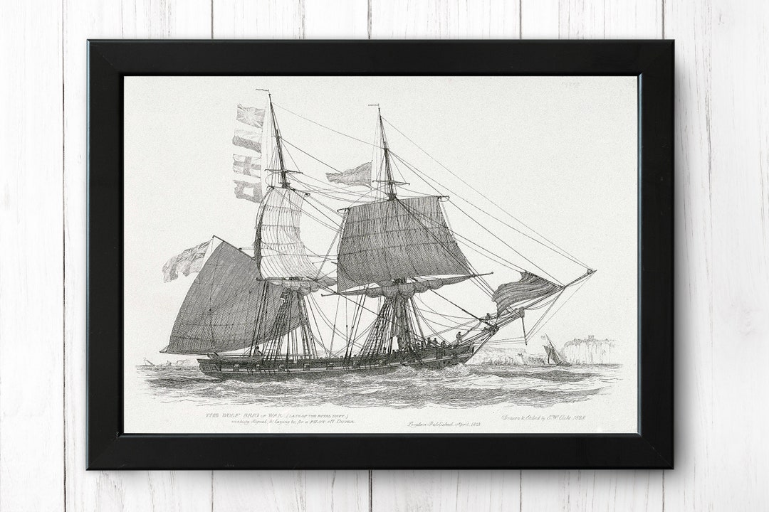 The Wolf HMS Brig of War (circa 1814), Vintage Ship Print, A4 - Single ...