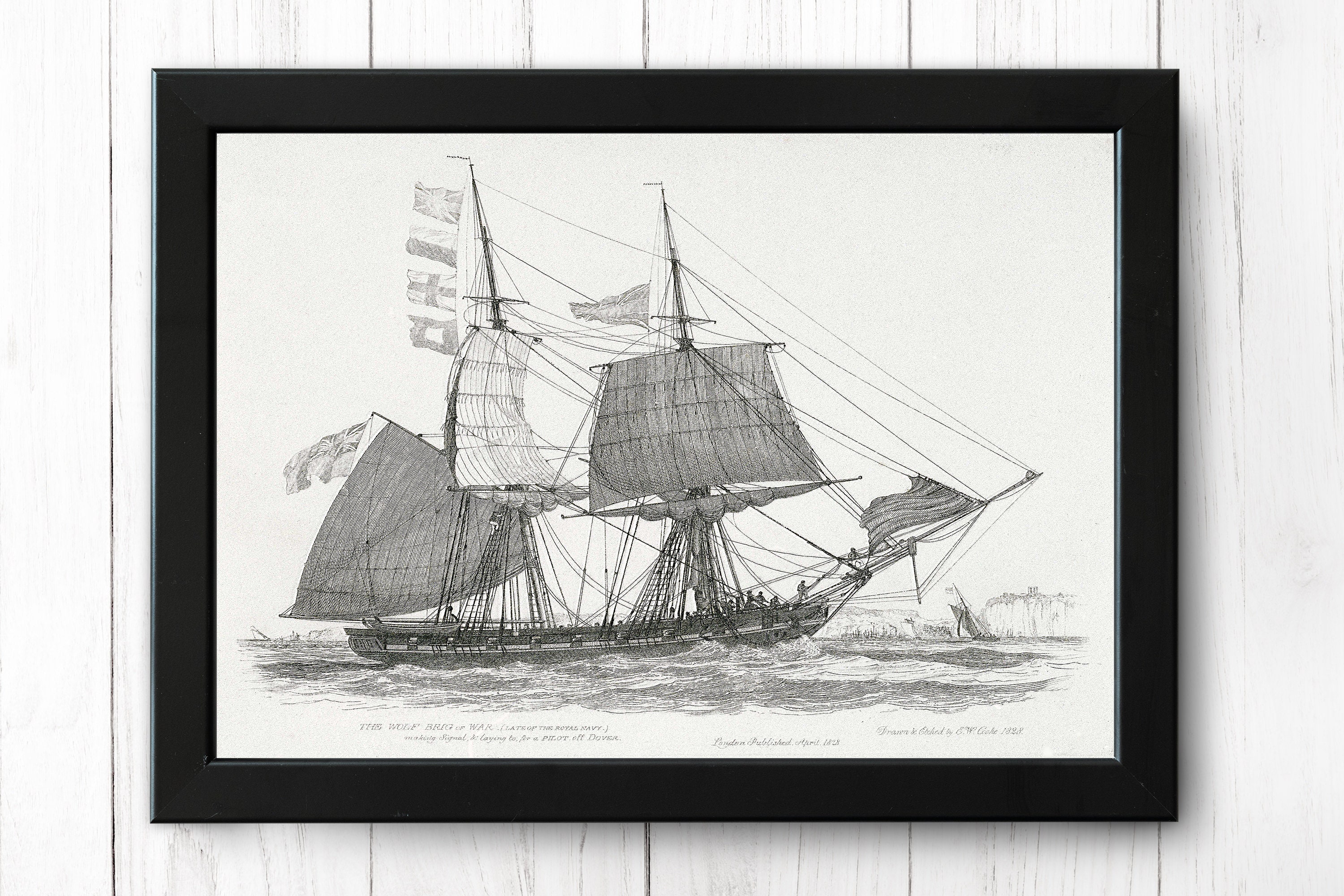 The Wolf HMS Brig of War (circa 1814), Vintage Ship Print, A4 - Single ...