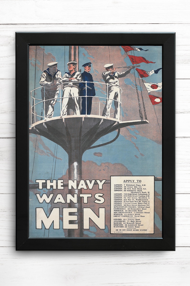 The Navy Wants Men, Vintage Recruitment Poster Navy, Vintage Ship Print ...