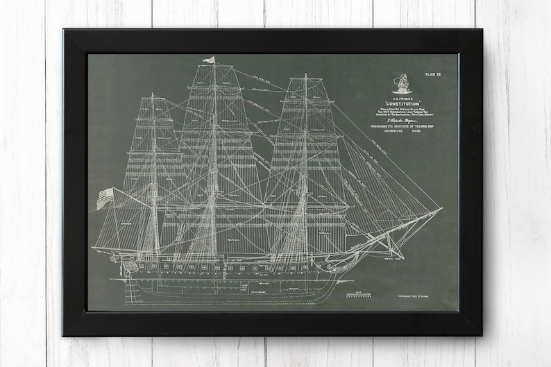 The U.S.S. Constitution Sails Plan, Vintage Ship Print, A4 - Single ...