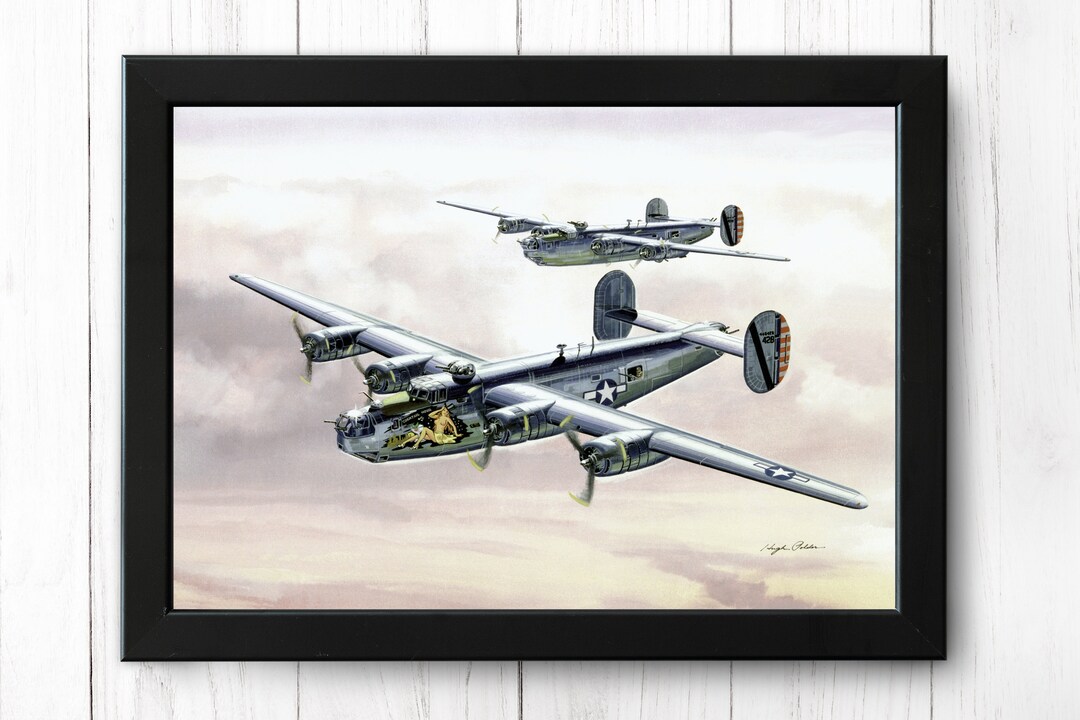 Pair of B24 Liberator Heavy Bomber Airplanes in Flight, Vintage Aircraft Print, A4 - Poster ...