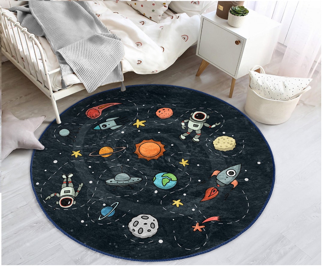 Space Themed Round Area Rugplanet Rugeducational - Etsy