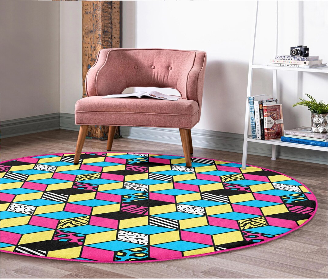 Geometric Pattern Round Area Rugcube Design Rugcolorful - Etsy
