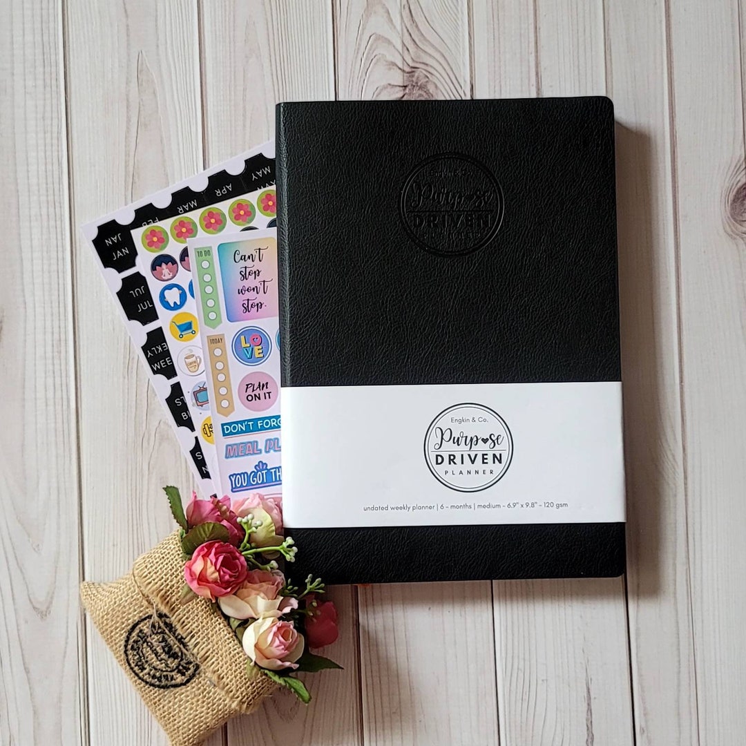 Black ADHD Paper Productivity Life Planner, Bible Verses, Daily, Weekly ...