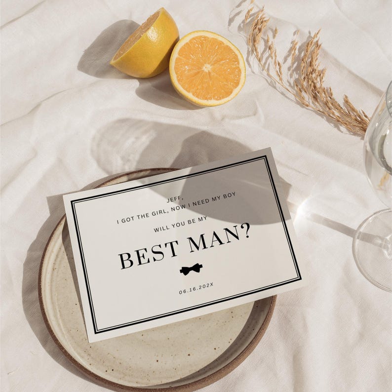 Rustic Groomsmen Proposal Card Template, Best Man Bowtie (canva ...