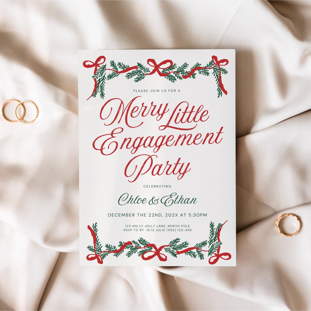 Christmas Engagement Party Invitation Template, Editable Merry Little ...
