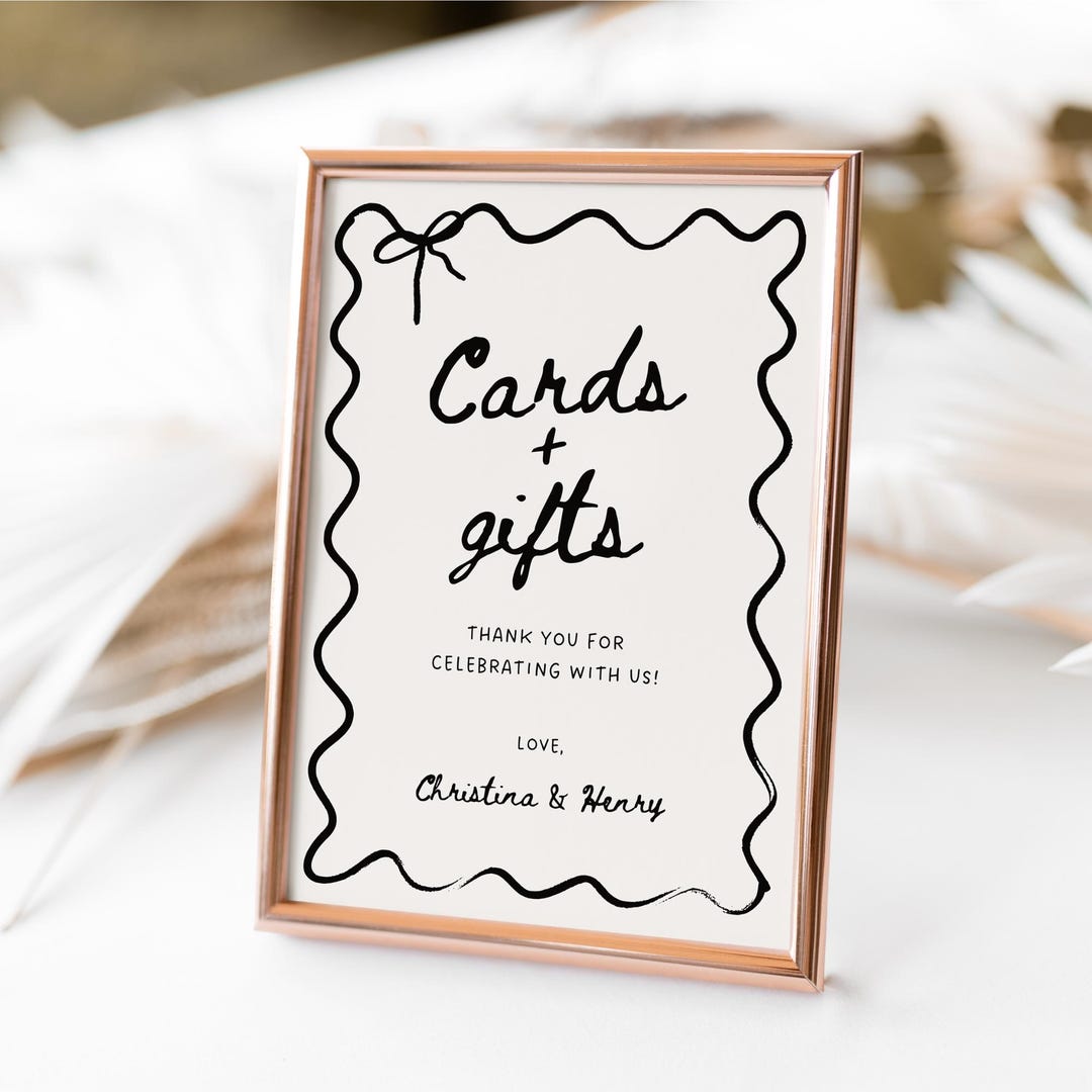 Whimsical Cards and Gifts Sign Wedding, Wavy Gifts Table Sign, Editable ...