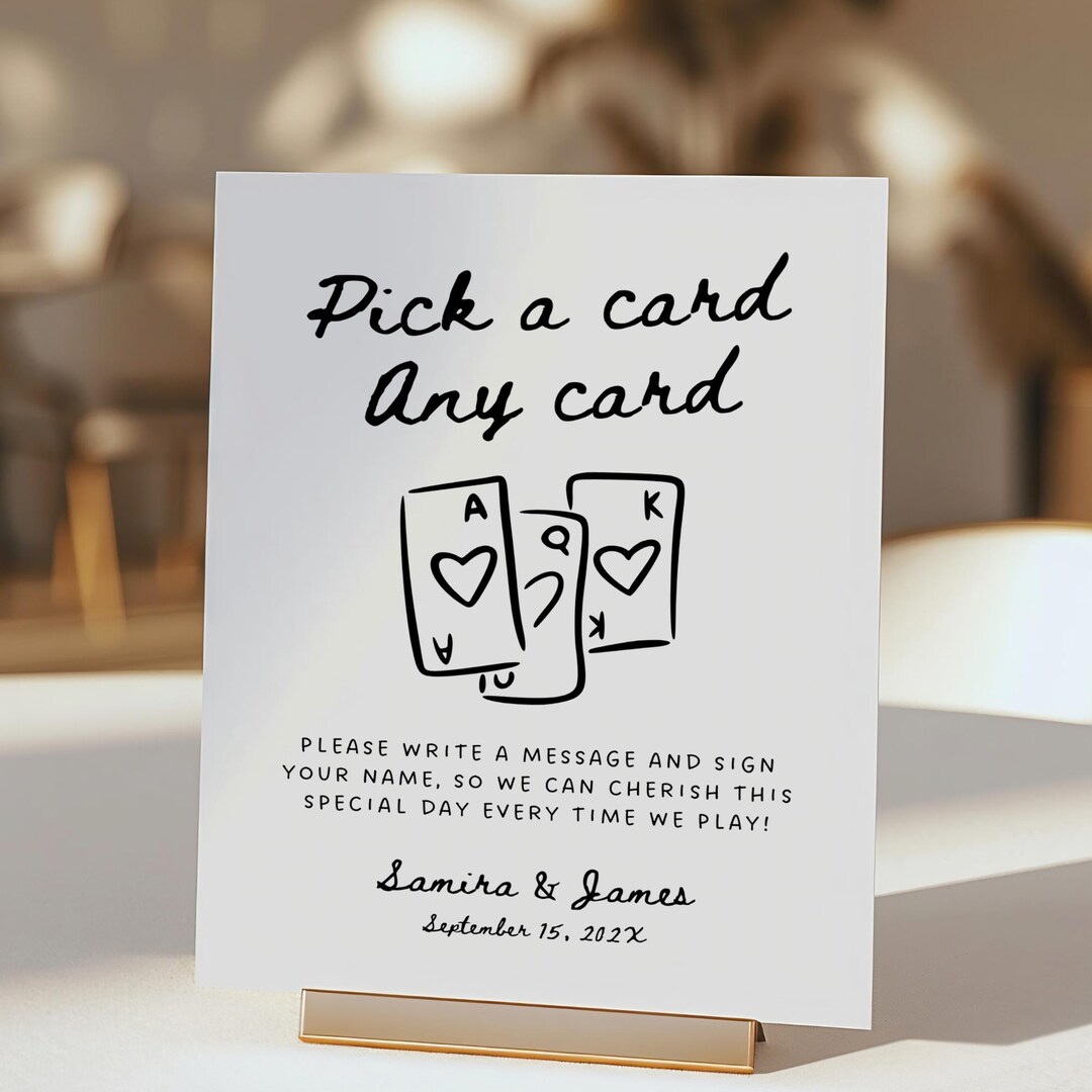 Pick a Card Sign Template, Editable Paying Cards Wedding Guestbook Sign ...