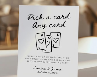 Pick a Card Sign Template, Editable Paying Cards Wedding Guestbook Sign ...