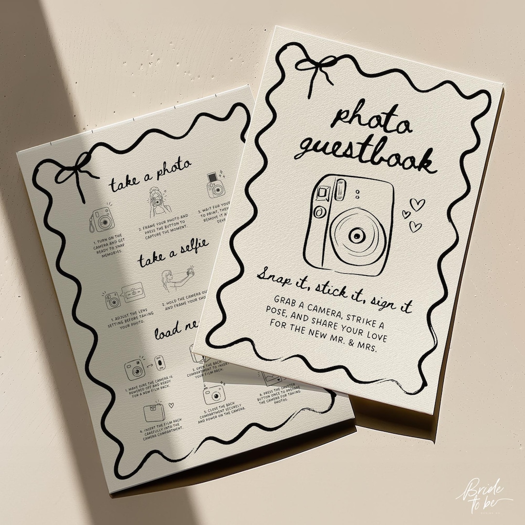 Whimsical Photo Guest Book Sign Template, Instant Camera Instructions ...