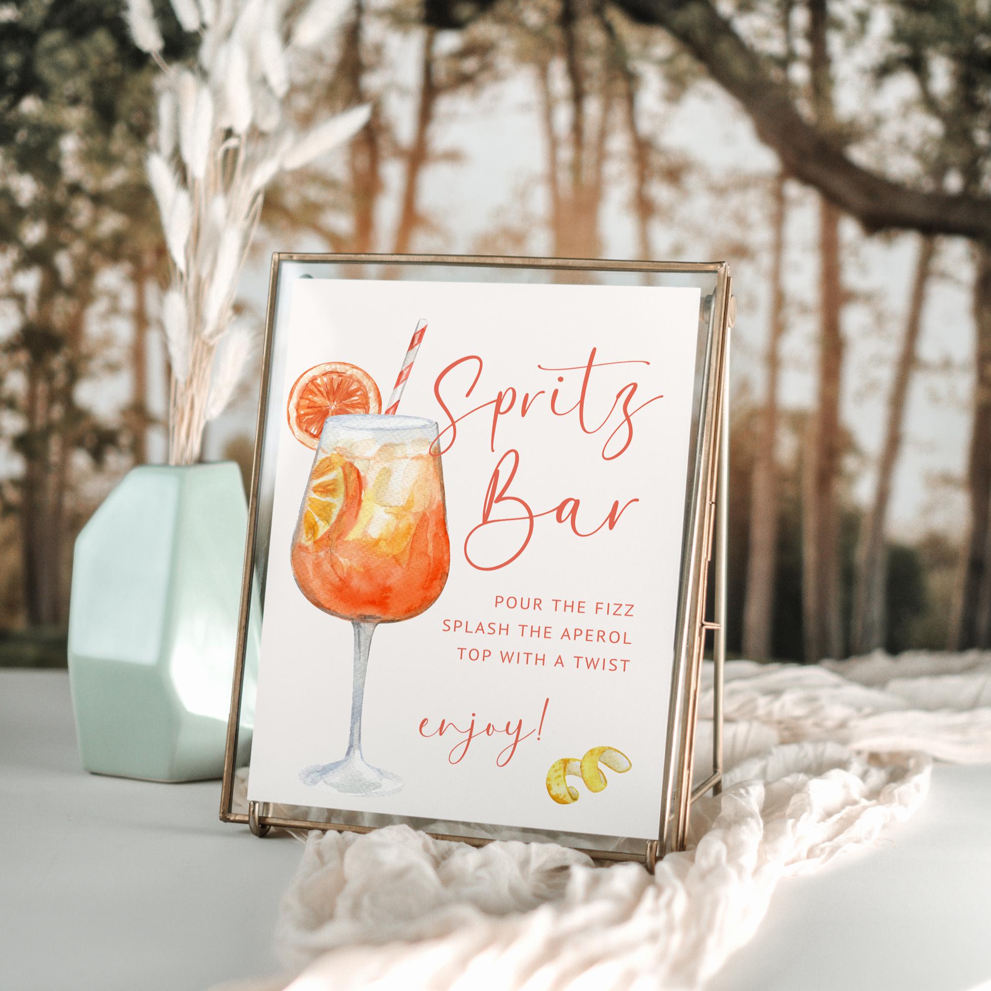 Aperol Spritz Bar Sign Template, Watercolor Aperol Spritz Sign, Wedding ...