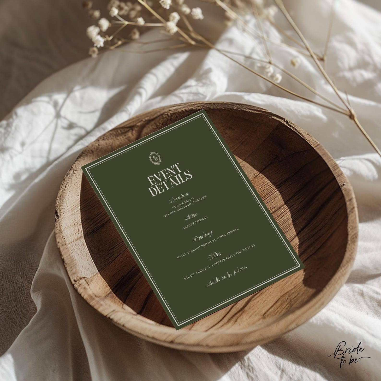 Olive Green Engagement Party Invitation, Elegant Estate Engagement Card ...