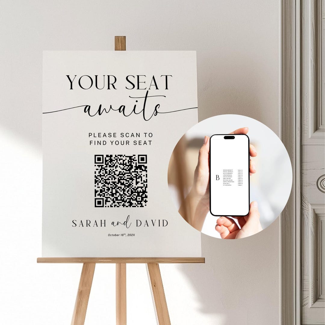 Digital Seating Chart With QR Code Sign Template, Wedding Alphabetical ...