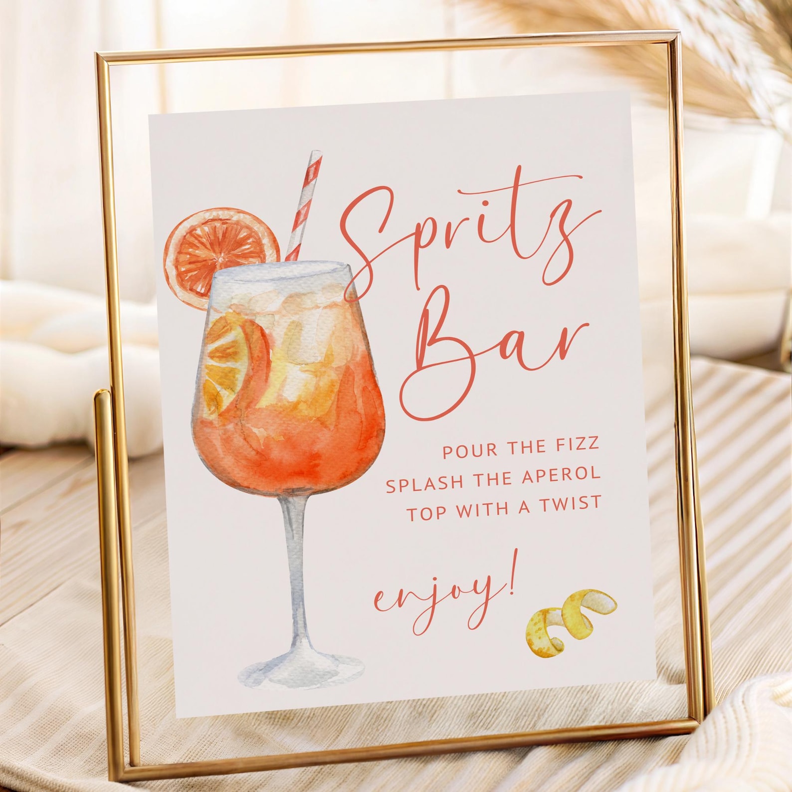 Aperol Spritz Bar Sign Template, Watercolor Aperol Spritz Sign, Wedding ...