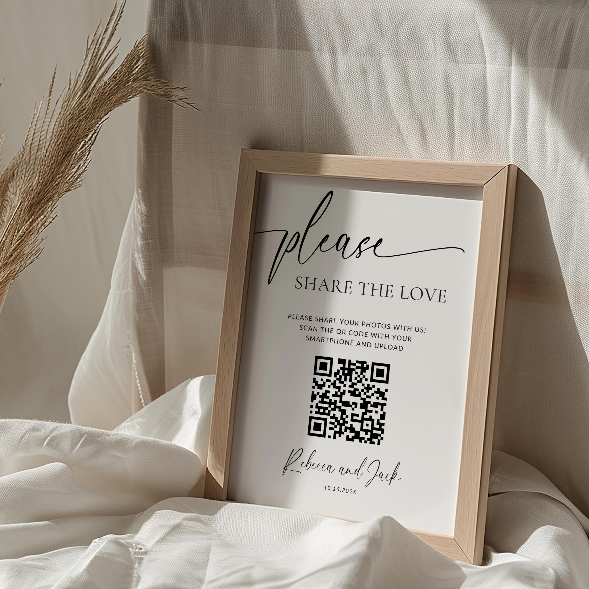 Share the Love Wedding QR Code Sign, Editable Wedding Photo Sign ...