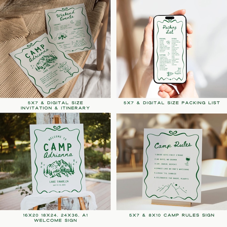 Camp Bachelorette Canva Template Bundle, Editable Printable Glamping ...