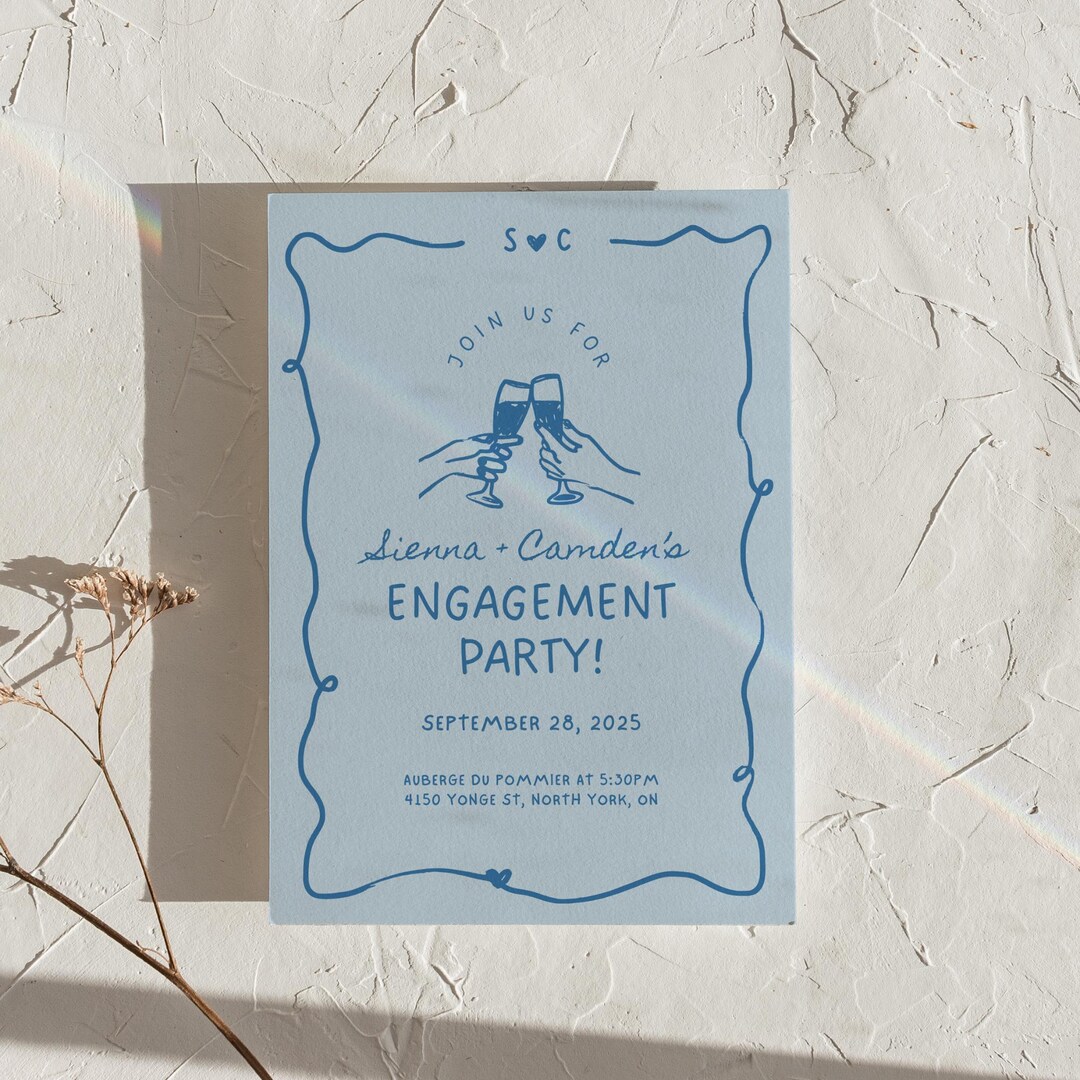 Blue Engagement Party Invitation, Colorful Bridal Shower Invitation ...