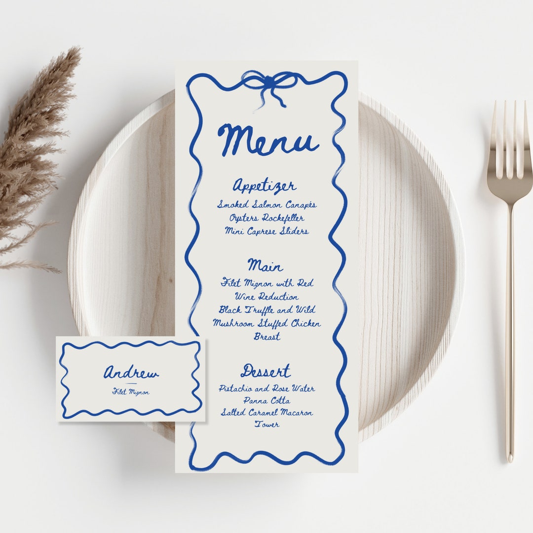 Rehearsal Dinner Menu, Blank Place Cards, Wedding Place Cards With Meal ...