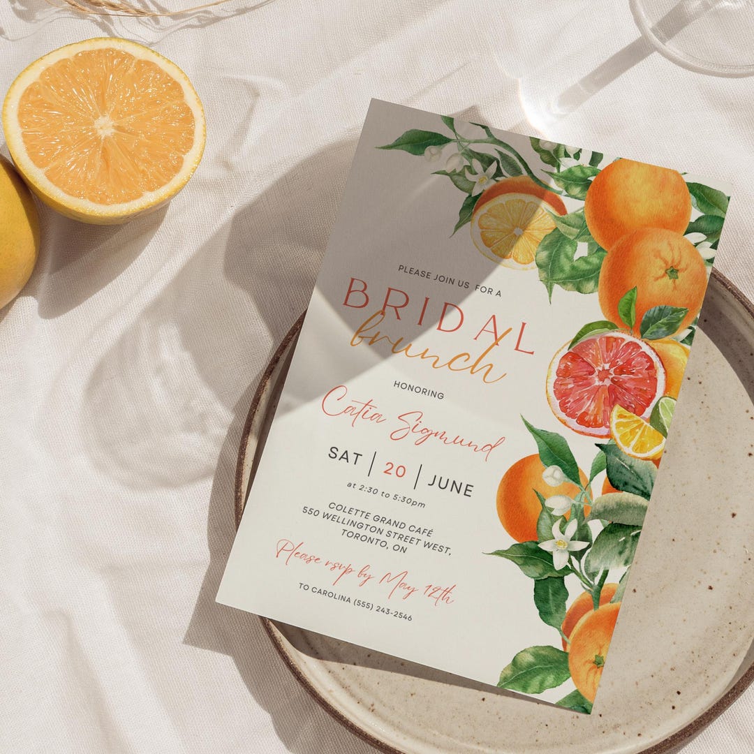 Citrus Bridal Shower Invitation Template, Bright Floral Bridal Shower ...