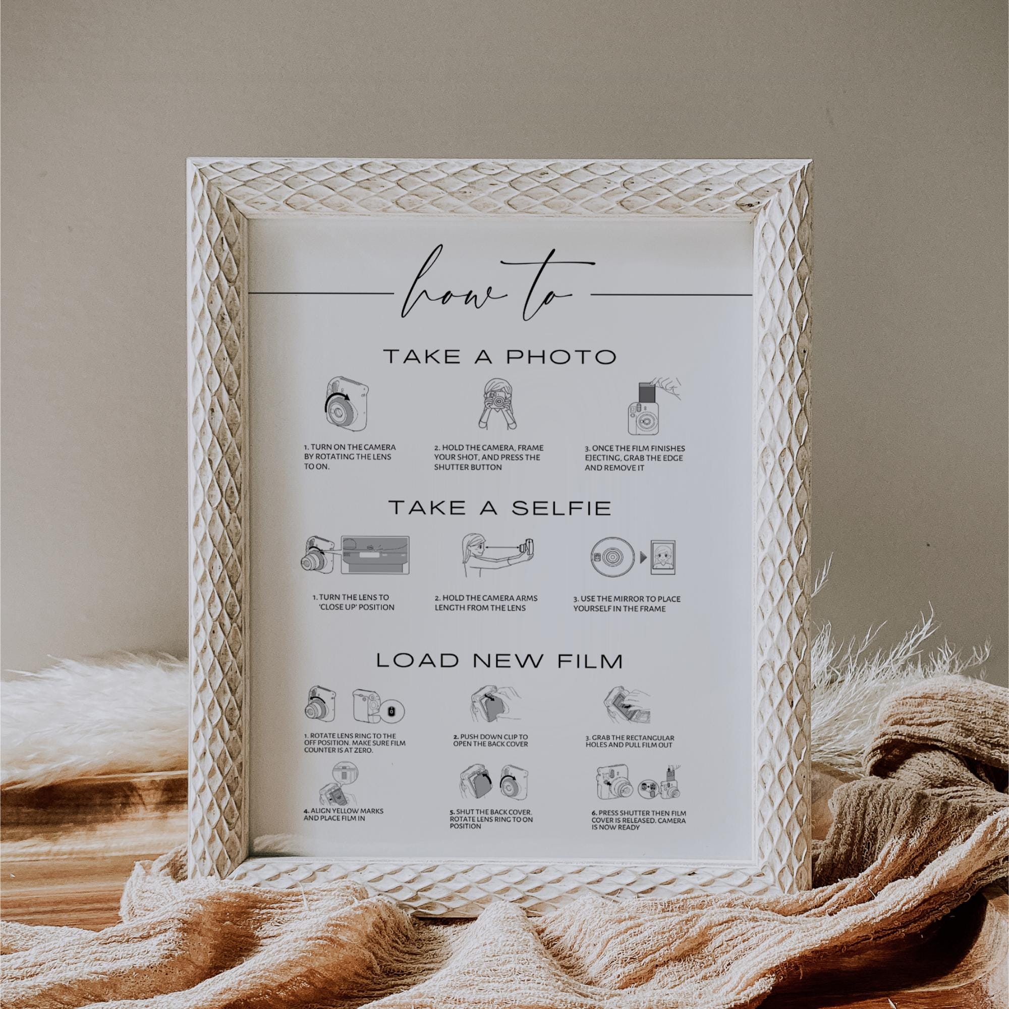 Instax Mini 12 Instructions Sign, Polaroid Guest Book Sign, Editable ...