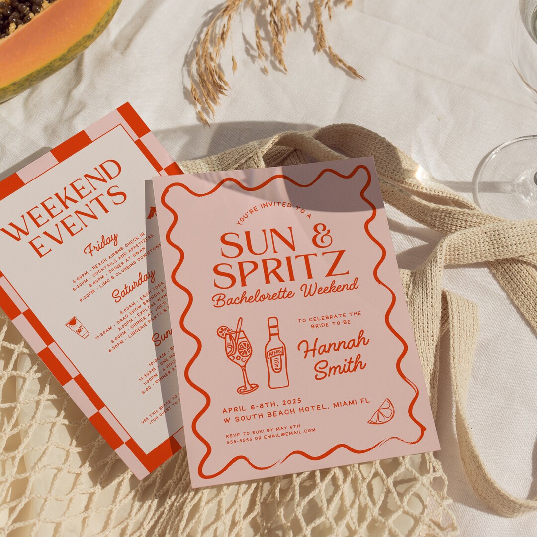 Sun and Spritz Bachelorette Party Itinerary, Invitation and Packing ...