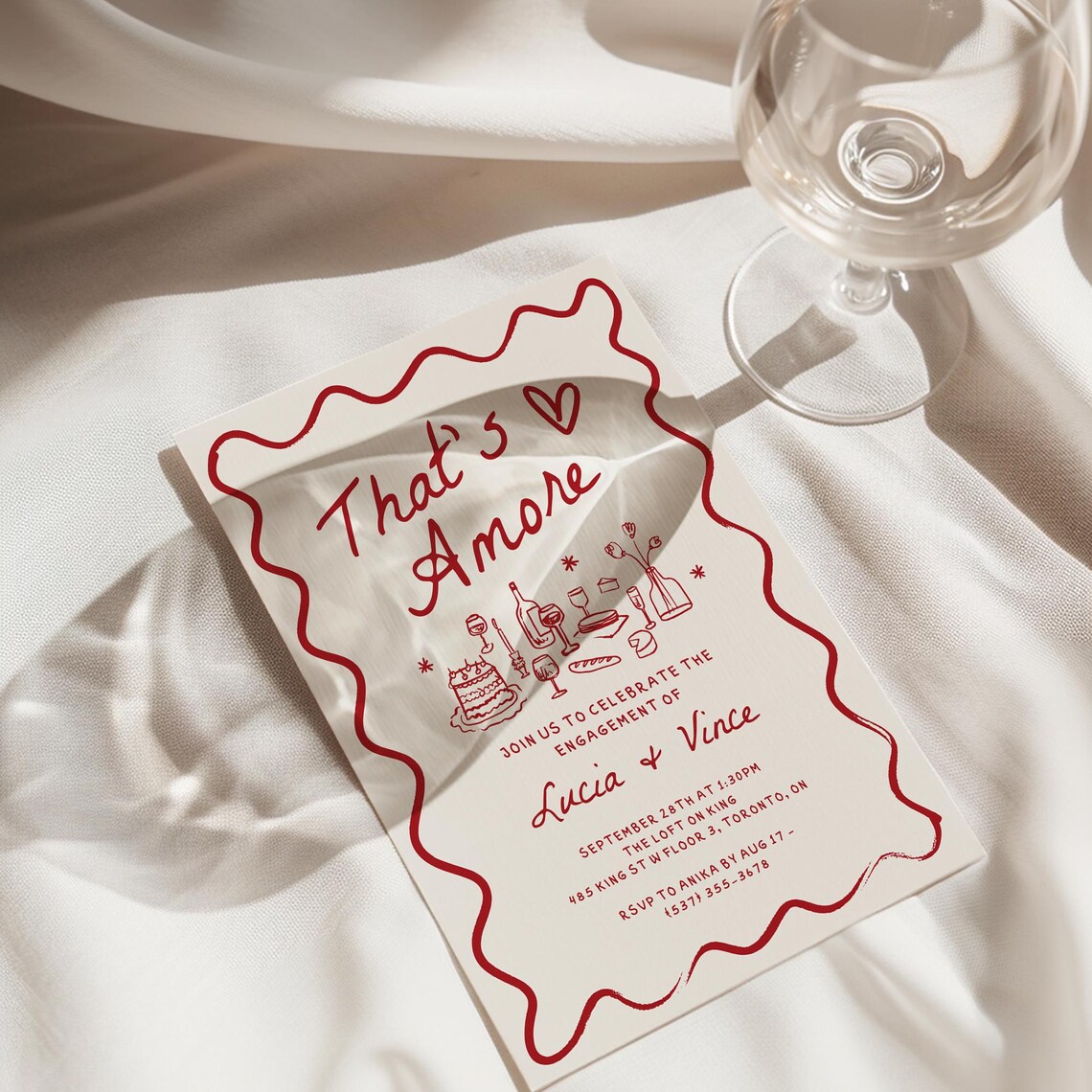 Wavy That's Amore Engagement Party Invitation, Italian Bridal Shower ...
