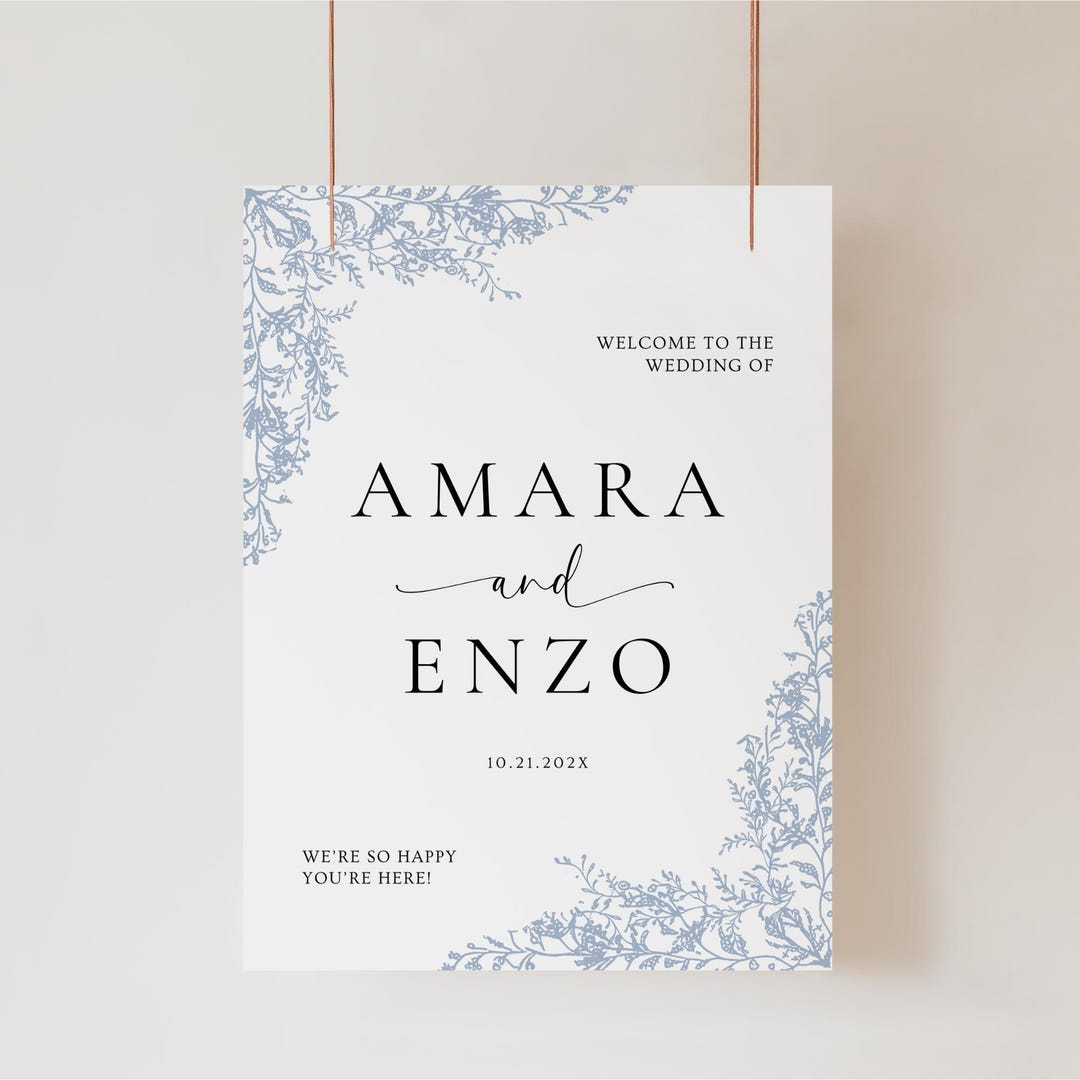Dusty Blue Wedding Sign Template, Editable Floral Wedding Welcome Sign ...