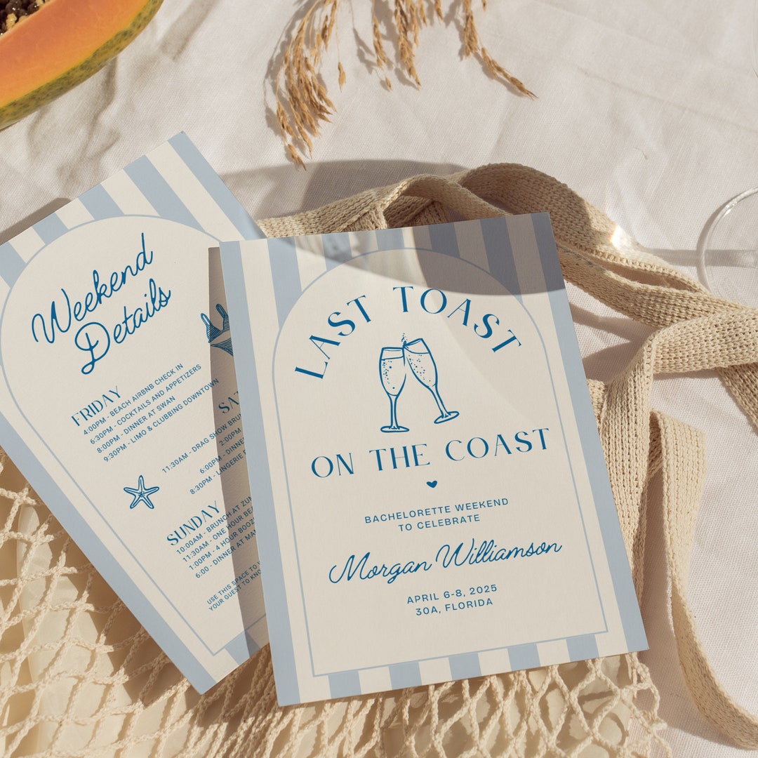 Last Toast on the Coast Bachelorette Invitation & Itinerary Set ...