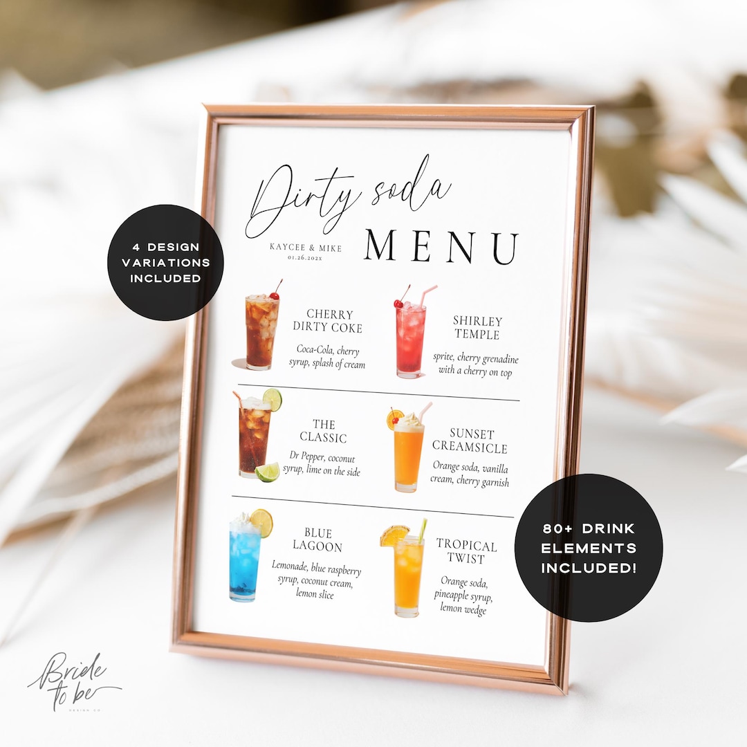 Dirty Soda Bar Menu Sign Template, Editable Dirty Soda Bar Sign, Soda ...