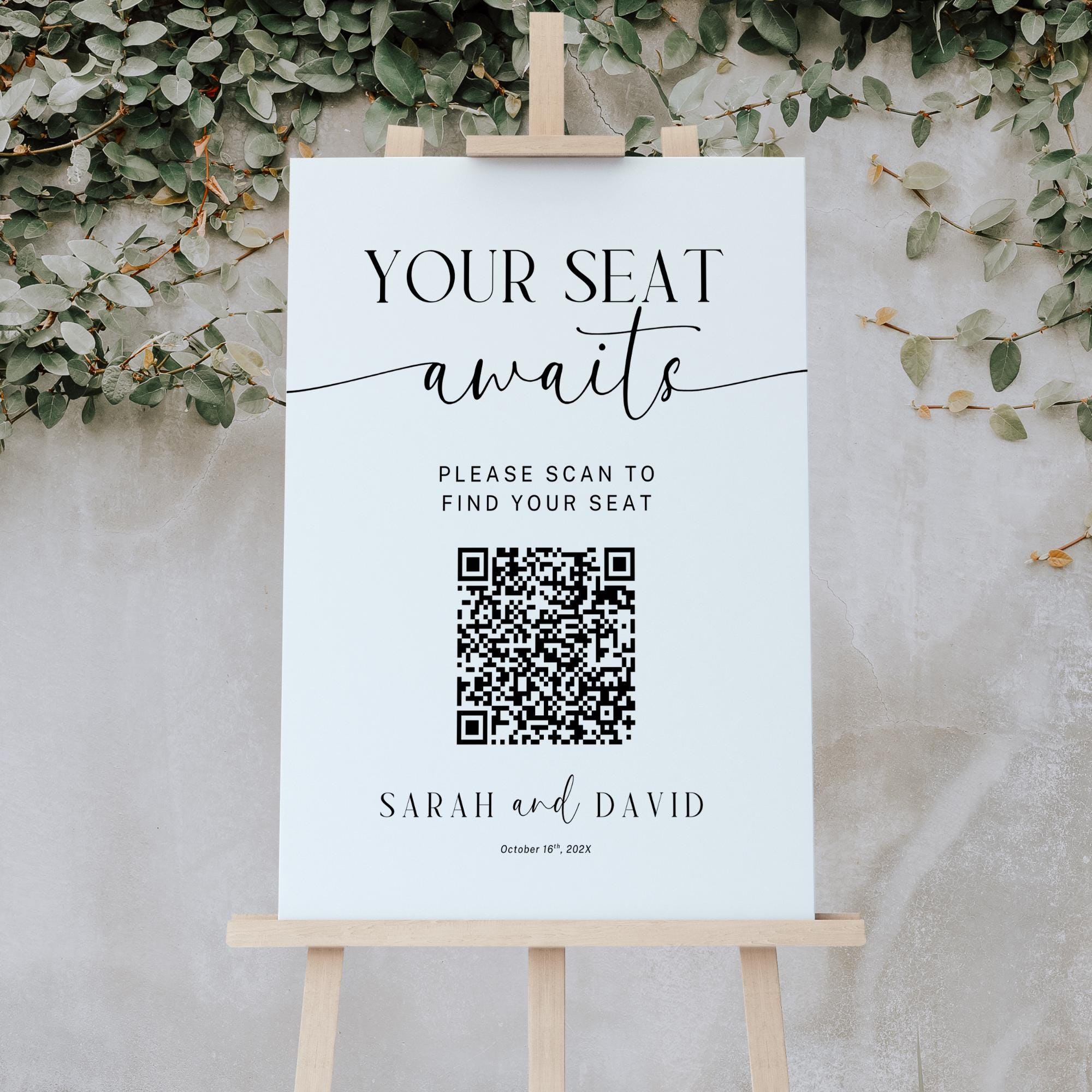 Digital Seating Chart With QR Code Sign Template, Wedding Alphabetical ...