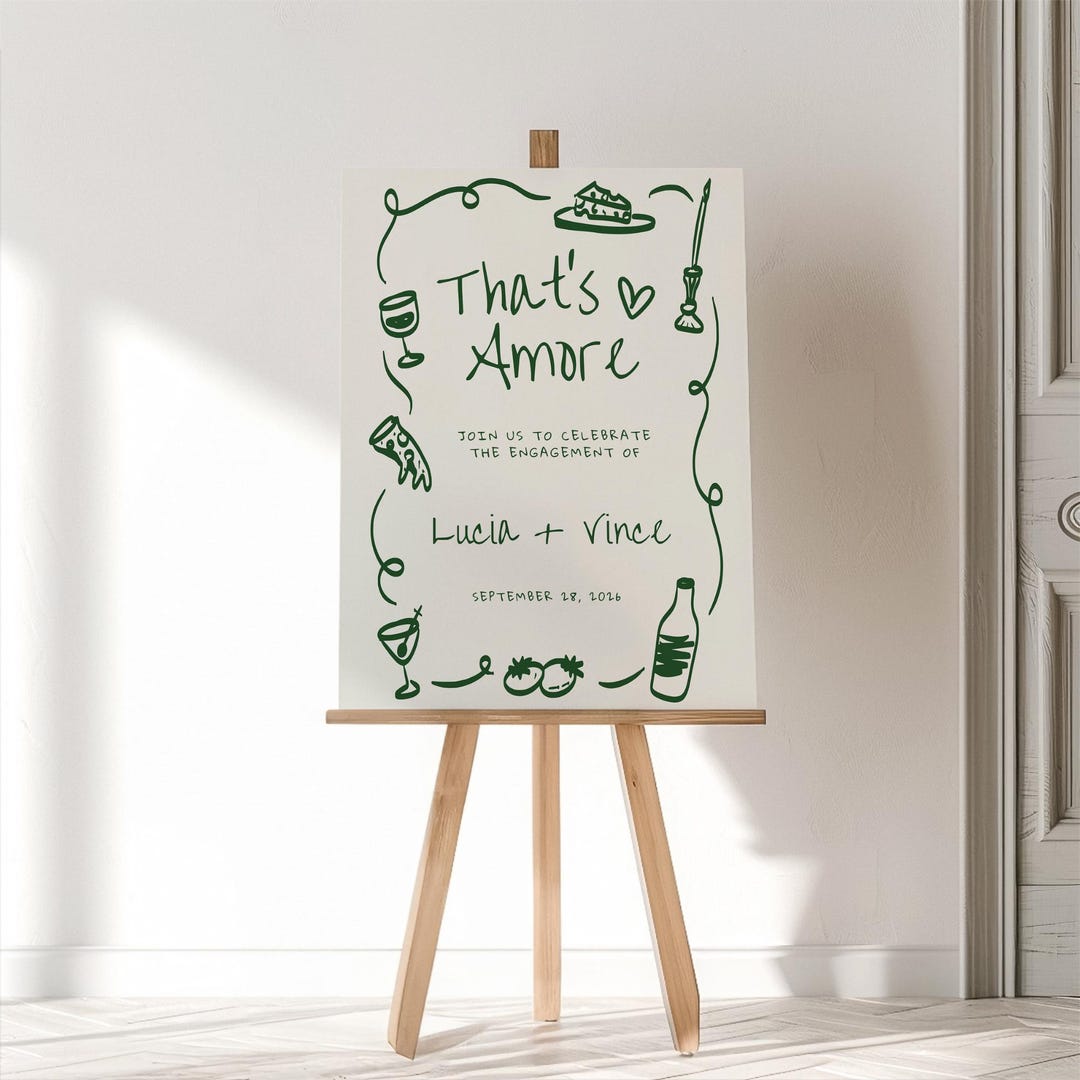 Hand Drawn That's Amore Engagement Party Welcome Sign, Engagement Party ...