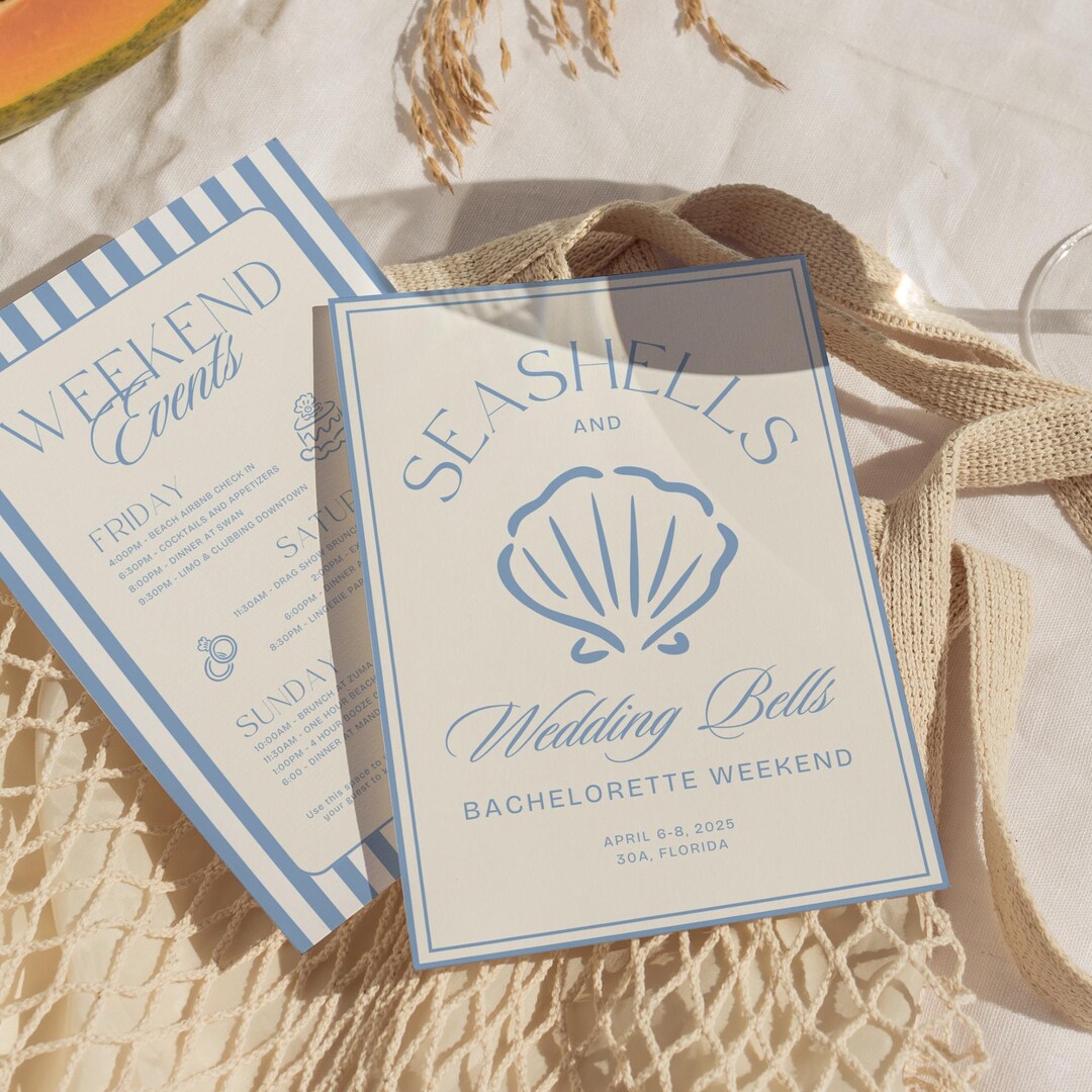 Seashells and Wedding Bells Bachelorette Itinerary Template, Beach ...