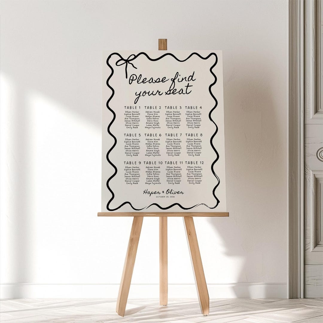 Wavy Bow Seating Chart Sign Template, Whimsical Wedding Seating Chart ...