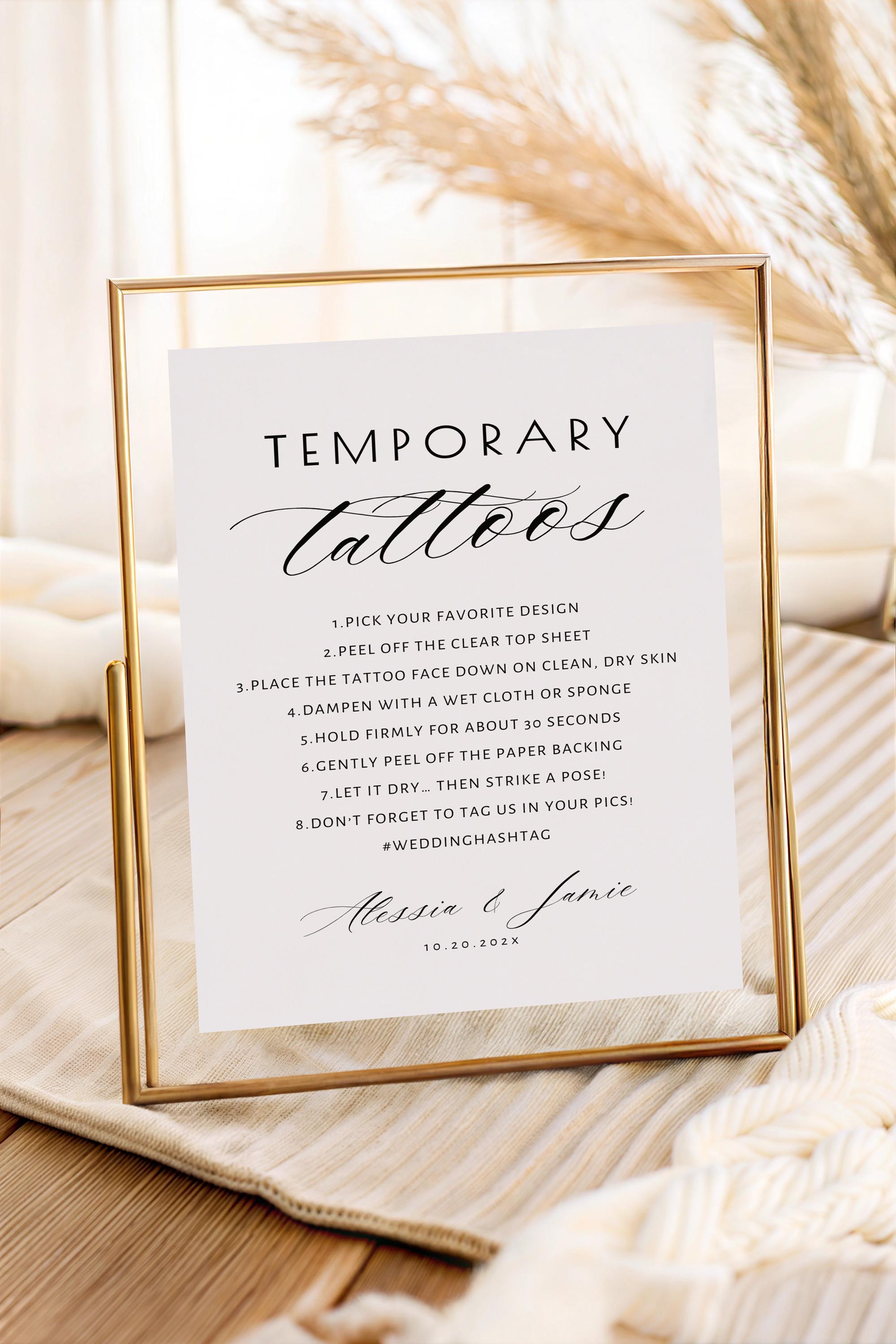 Minimal Temporary Tattoo Station Table Sign, Editable Wedding Reception ...
