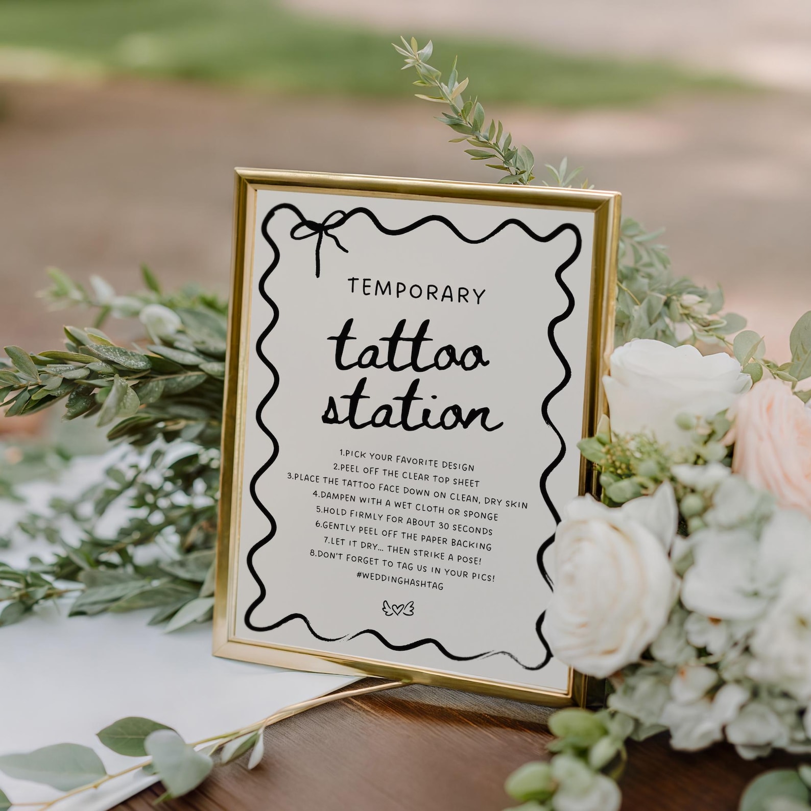 Wavy Temporary Tattoo Station Table Sign, Editable Wedding Reception ...