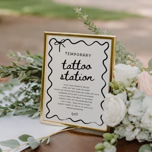 Wavy Temporary Tattoo Station Table Sign, Editable Wedding Reception ...