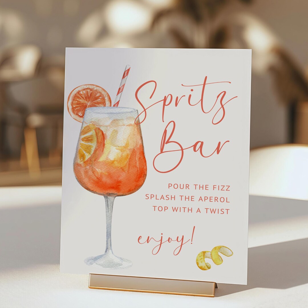 Aperol Spritz Bar Sign Template, Watercolor Aperol Spritz Sign, Wedding ...