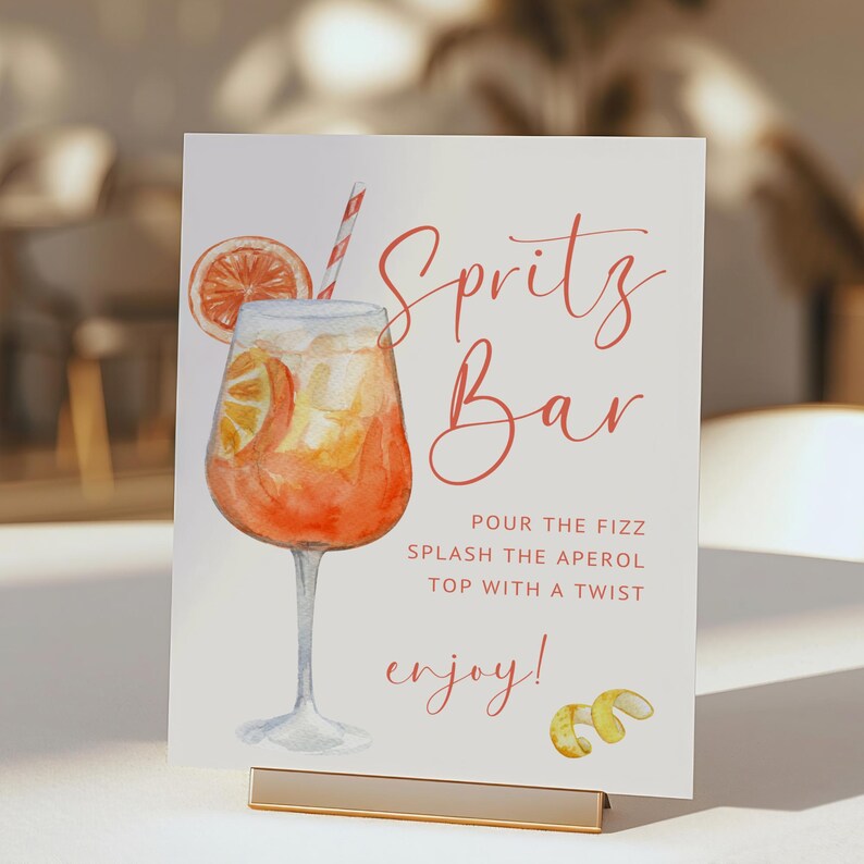 Aperol Spritz Bar Sign Template, Watercolor Aperol Spritz Sign, Wedding ...