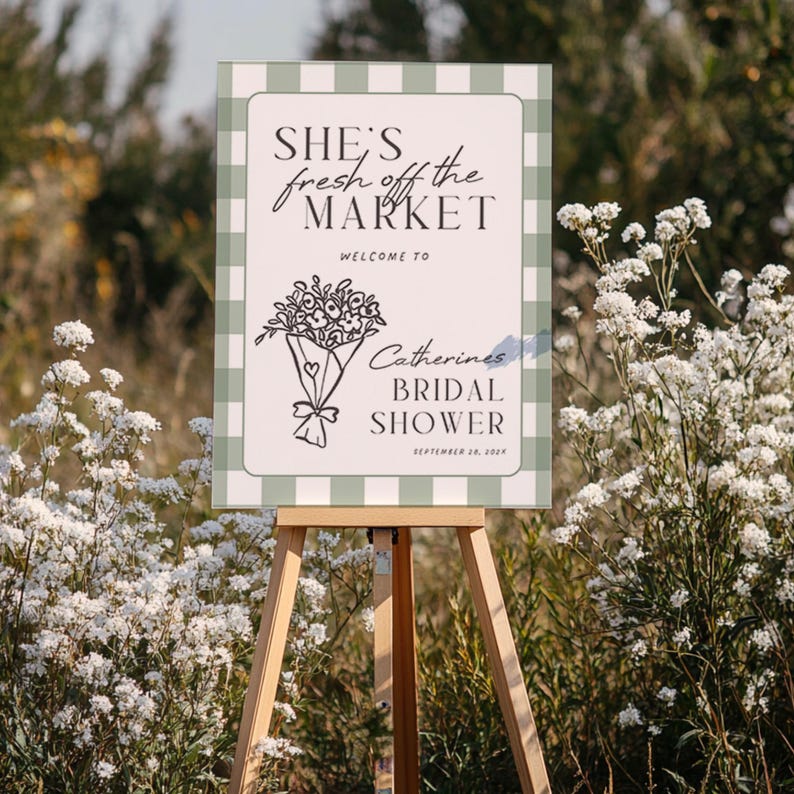 Fresh off the Market Bridal Shower Welcome Sign Template, Whimsical ...