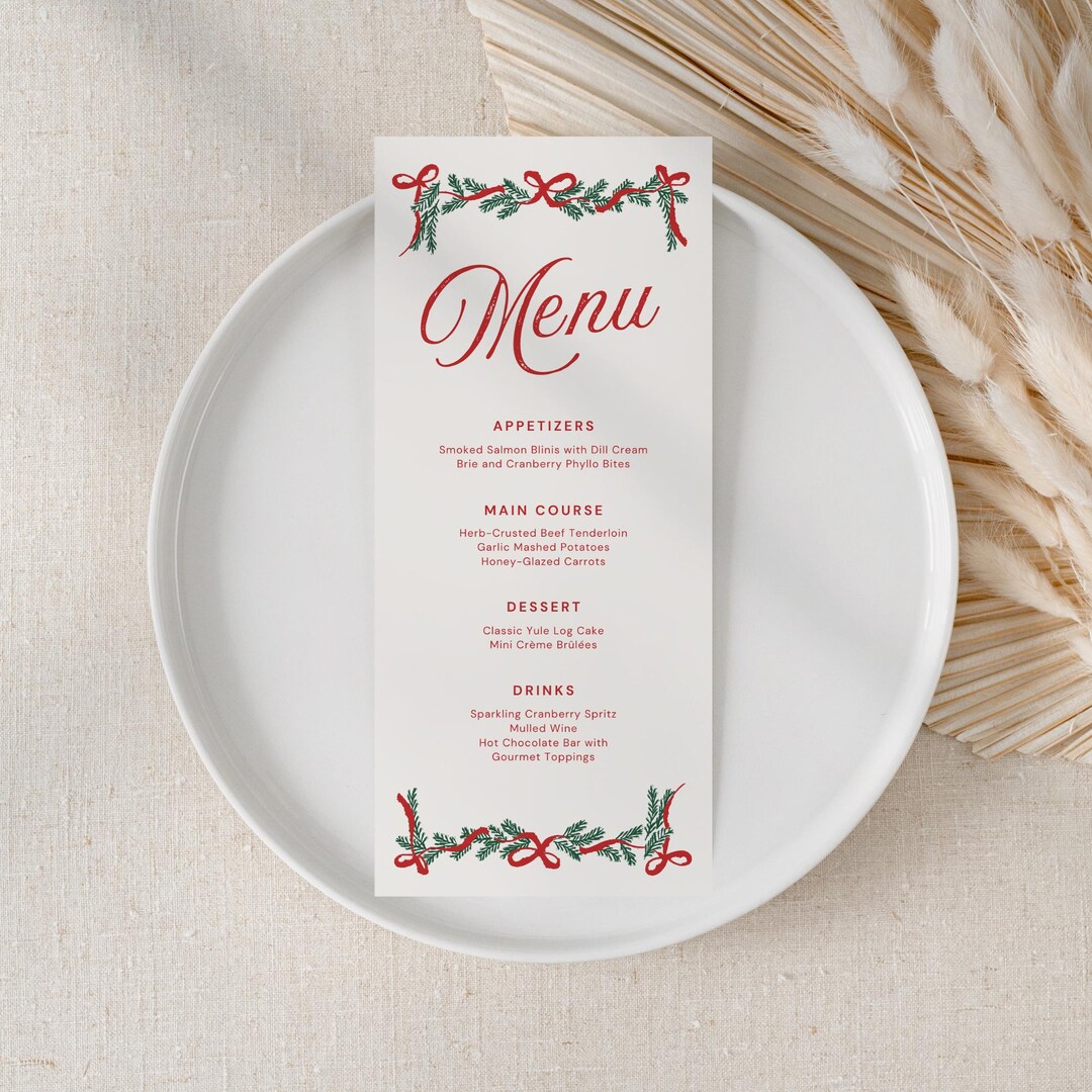Christmas Engagement Party Menu Template, Editable Canva (digital ...