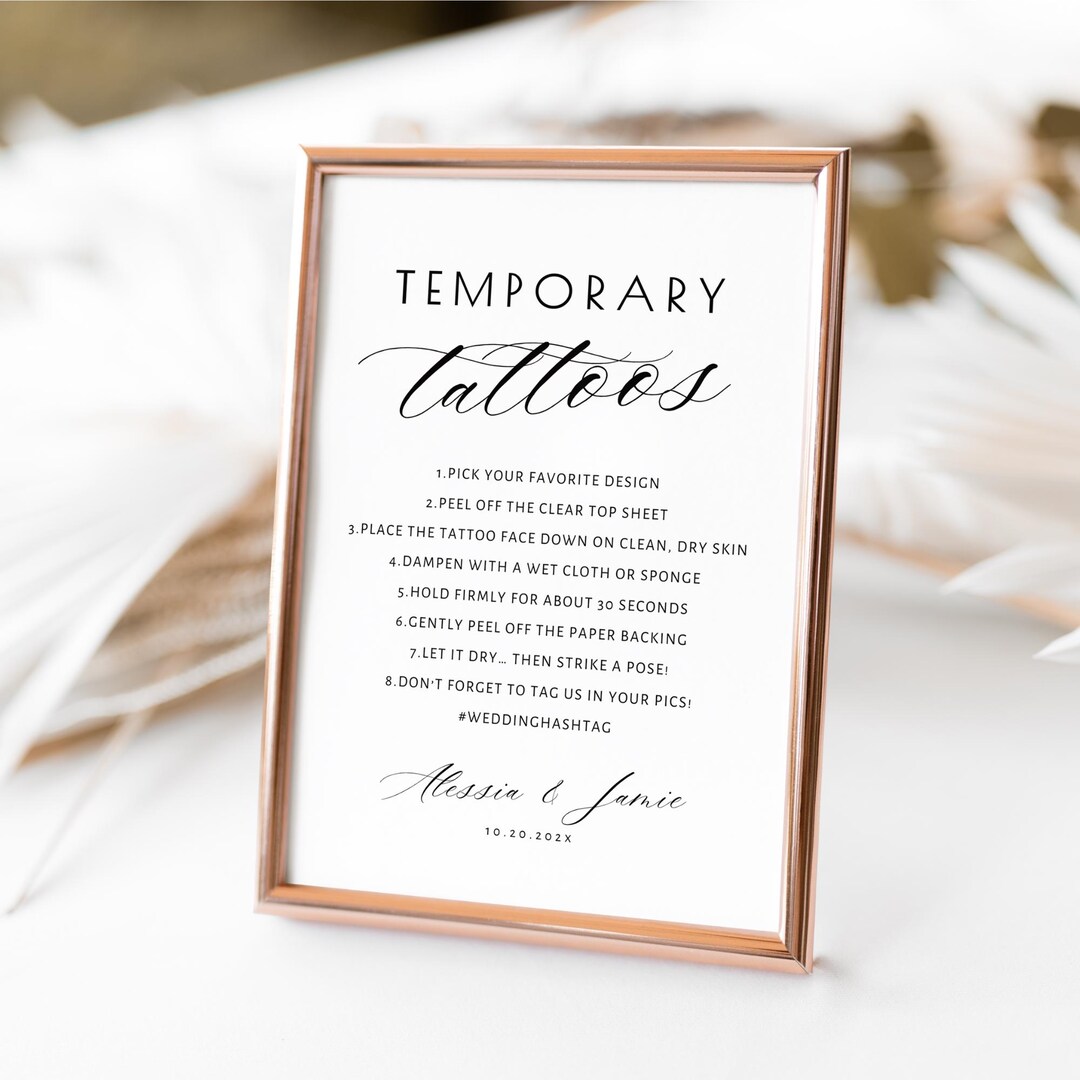 Minimal Temporary Tattoo Station Table Sign, Editable Wedding Reception ...