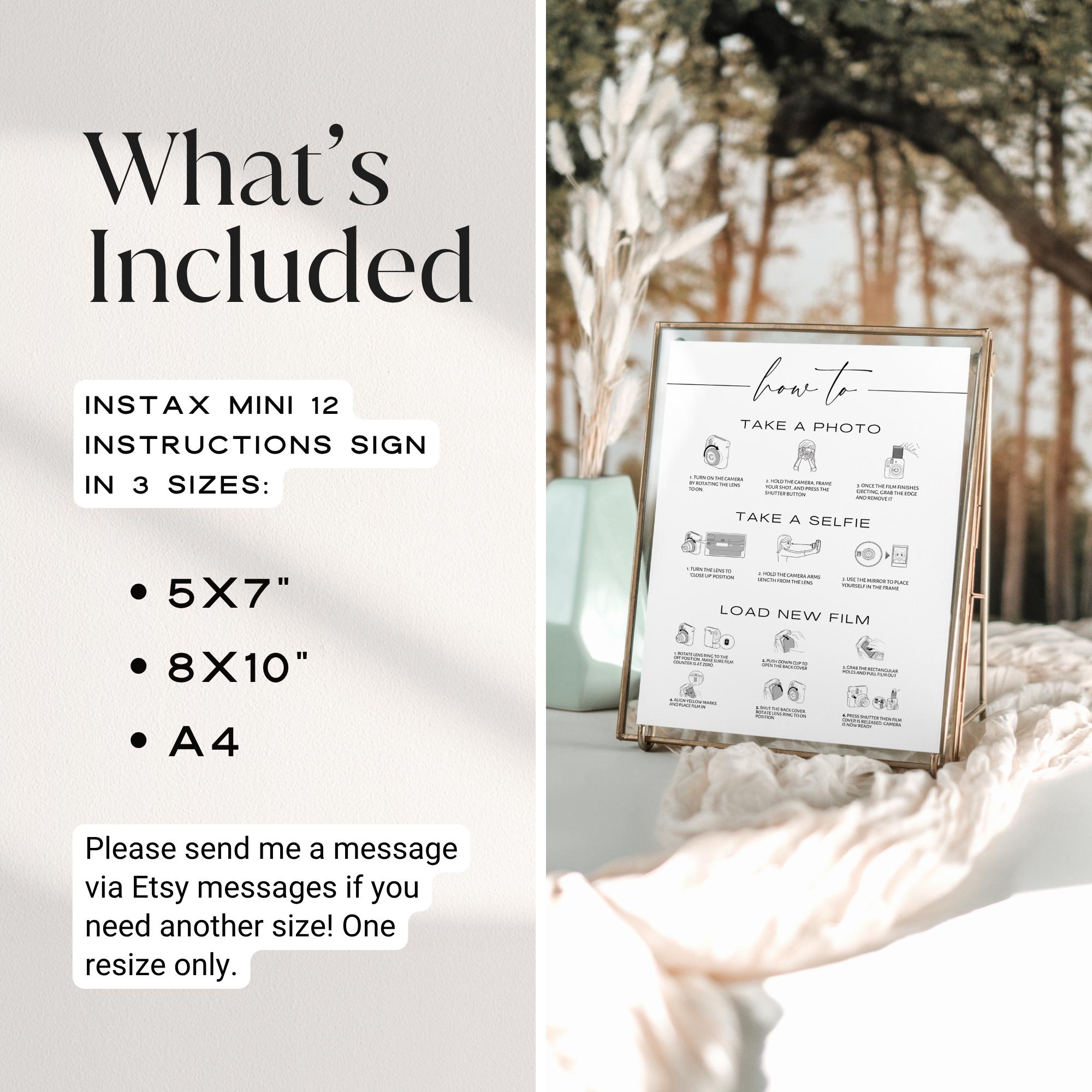 Instax Mini 12 Instructions Sign, Polaroid Guest Book Sign, Editable ...