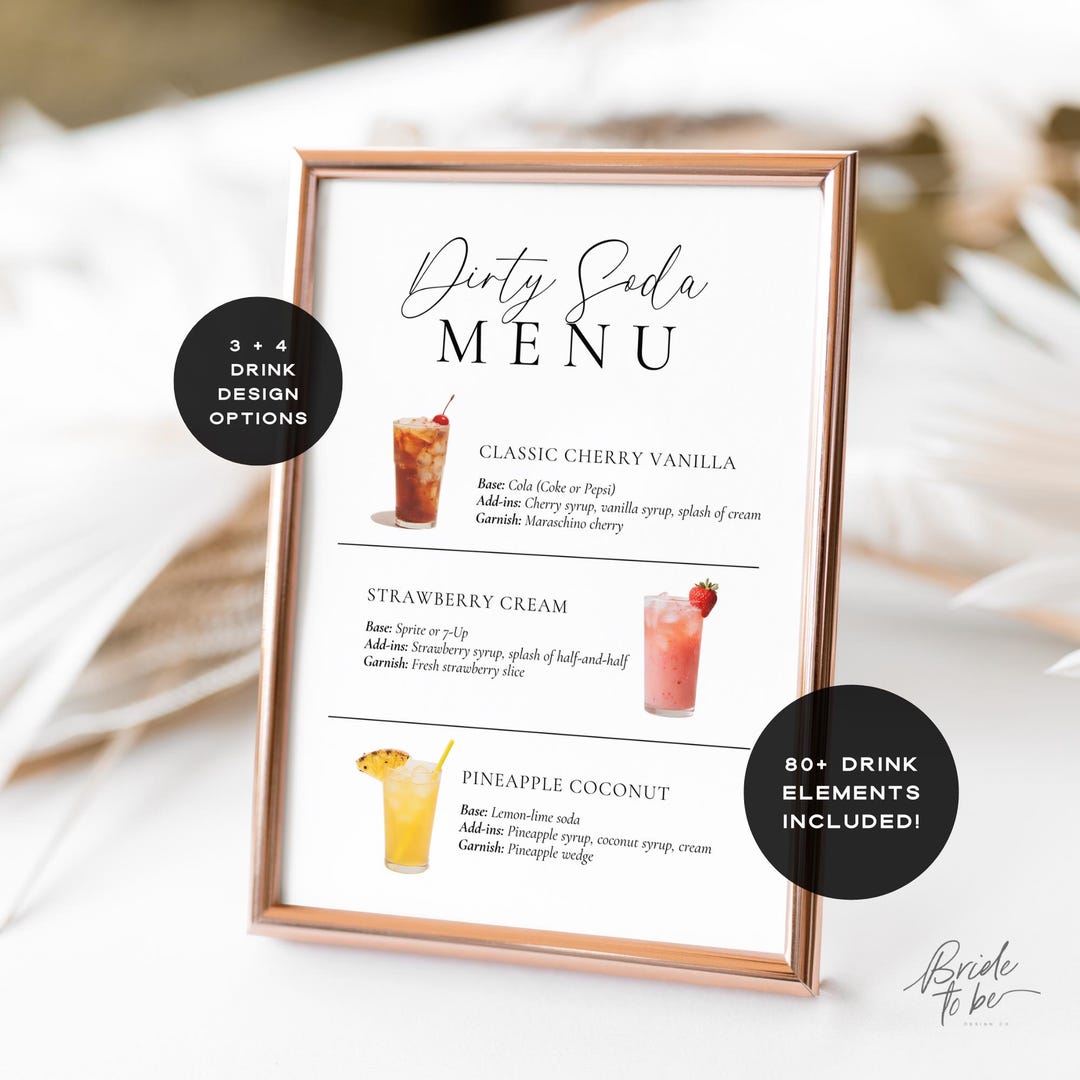 Dirty Soda Bar Menu Sign Template, Editable Dirty Soda Bar Sign, Soda ...