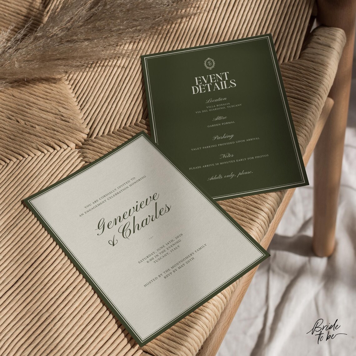 Olive Green Engagement Party Invitation, Elegant Estate Engagement Card ...