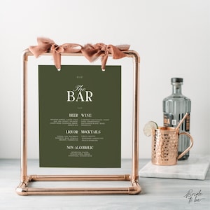 Olive Green Bar Menu Sign Template, Timeless Wedding Drinks List, Quiet ...