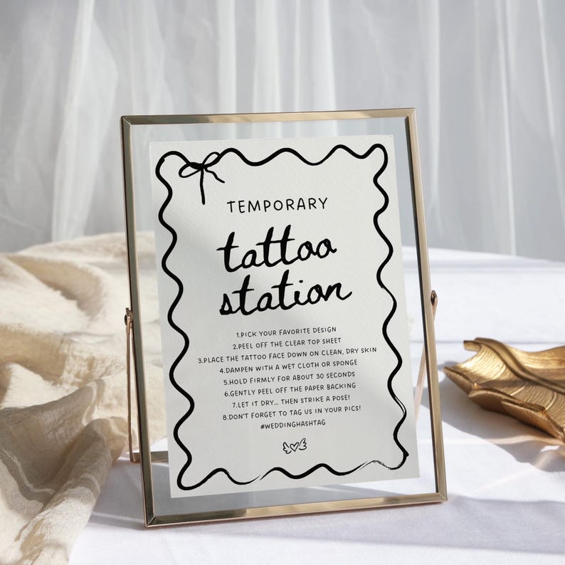 Wavy Temporary Tattoo Station Table Sign, Editable Wedding Reception ...