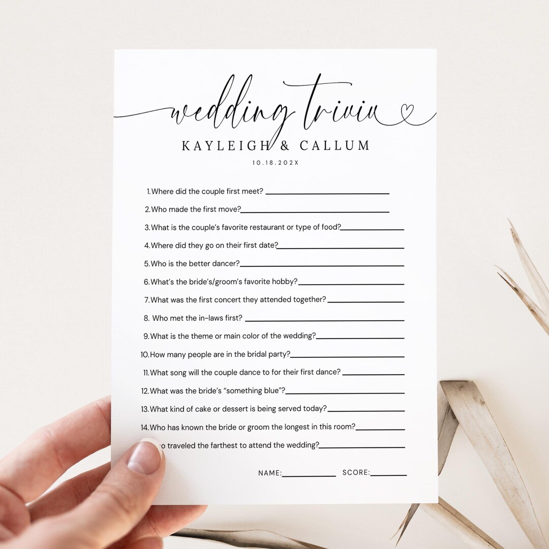 Minimal Wedding Trivia Game Template, Editable Wedding Table Games ...